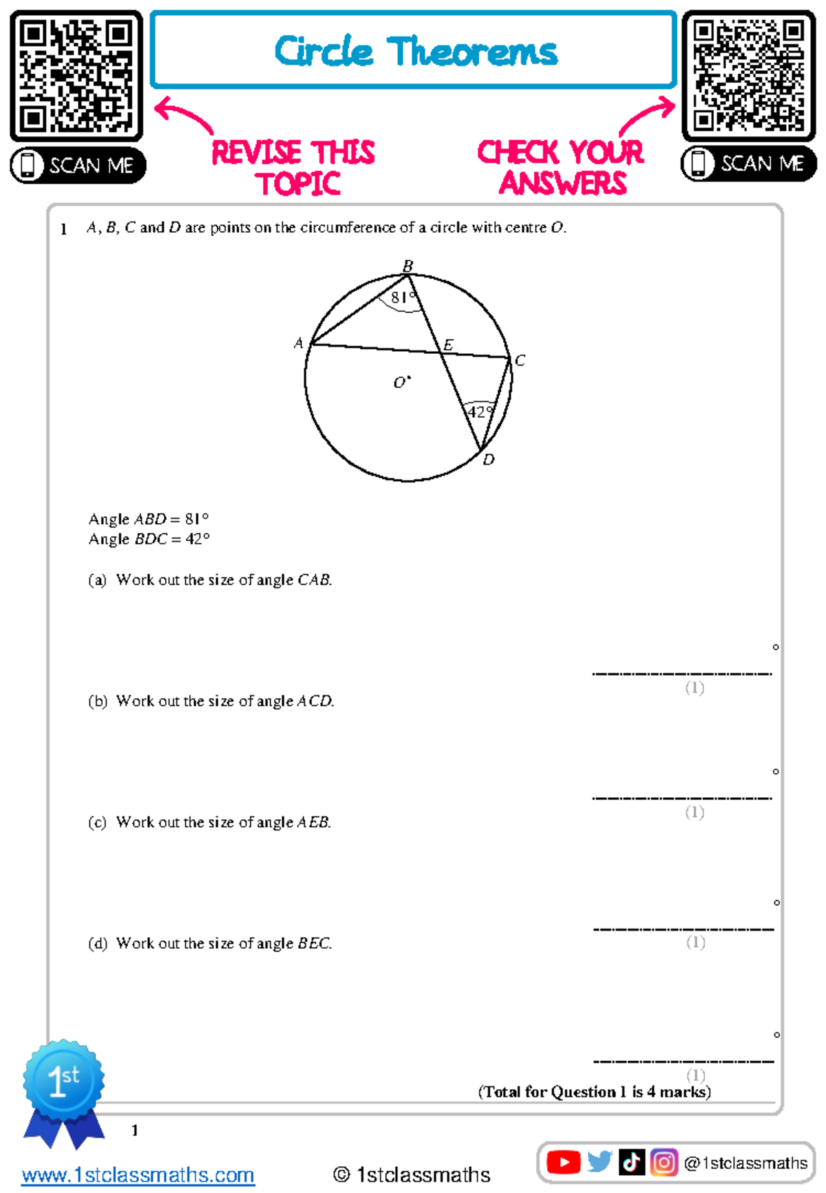 Circle Theorems Edexcel - 1stclassmaths © 1stclassmaths @1stclassmaths ...