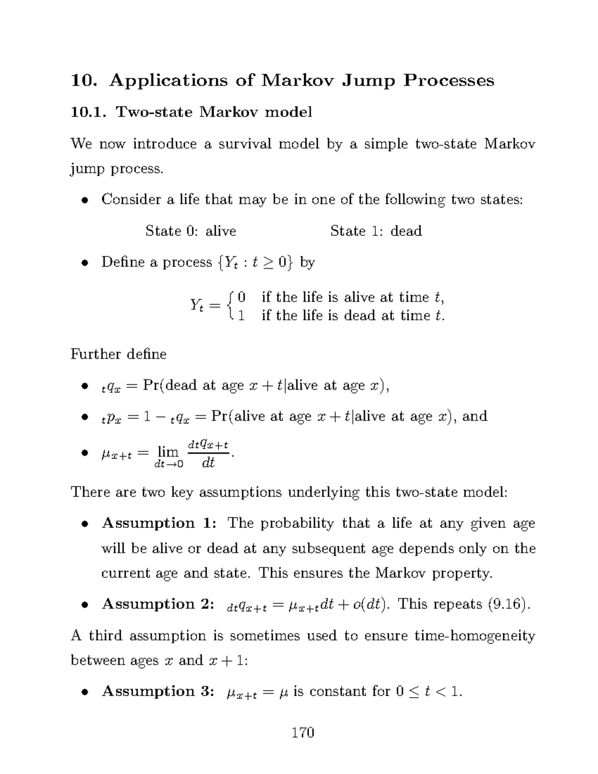 Section 10 - Lecture notes Lecture 10 - 10. Applications of Markov Jump ...