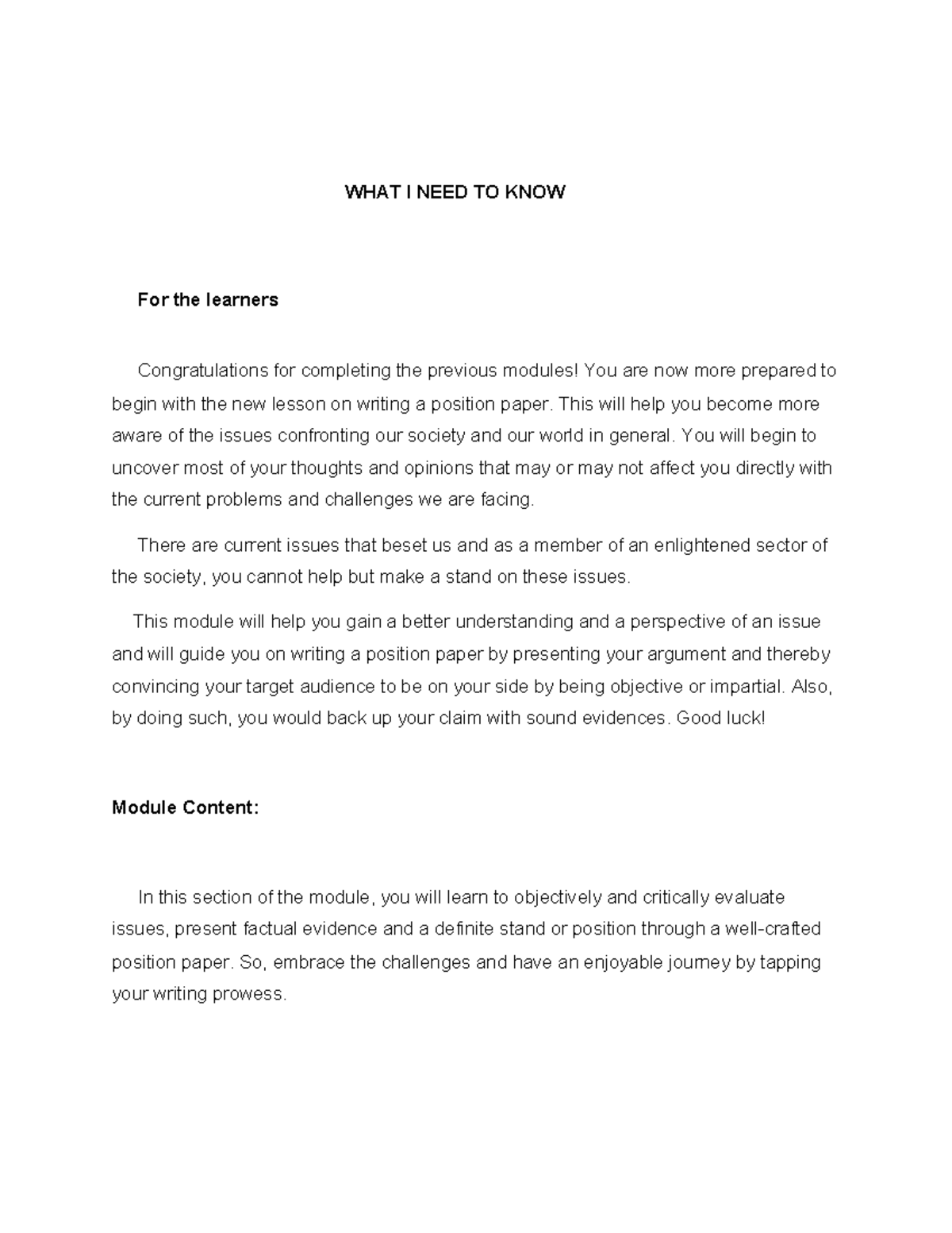 EAPP WEEK-5 -Argument-and-Manifesto-1 - WHAT I NEED TO KNOW For the ...