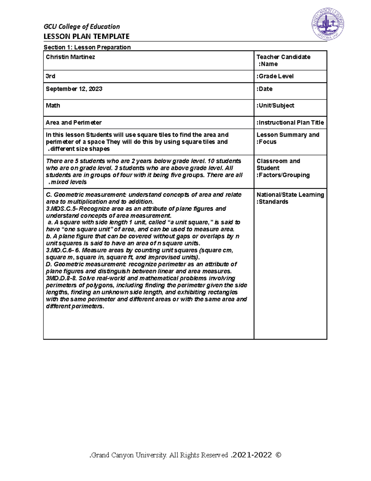 Problem Solving Lesson Plan Chrisitn Martinez LESSON PLAN TEMPLATE