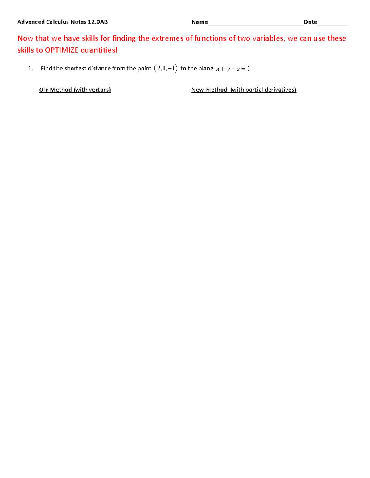 Optimization Applications - Advanced Calculus Notes 12 - Studocu