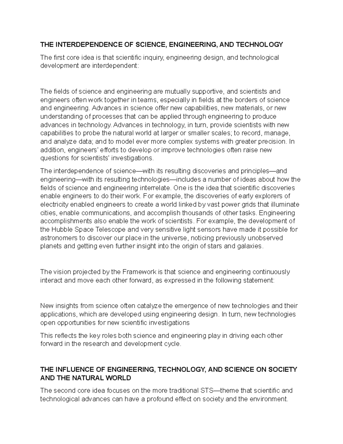 THE Interdependence OF Science - THE INTERDEPENDENCE OF SCIENCE, ENGINEERING, AND TECHNOLOGY The ...