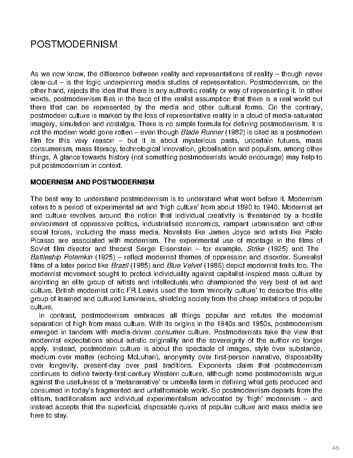 Postmodernism (MS Theories and Approaches) - POSTMODERNISM As we now ...
