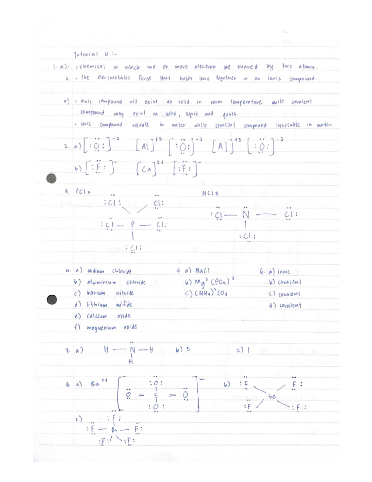 Tutorial 4 Chemical Bonding - Chemistry - Studocu
