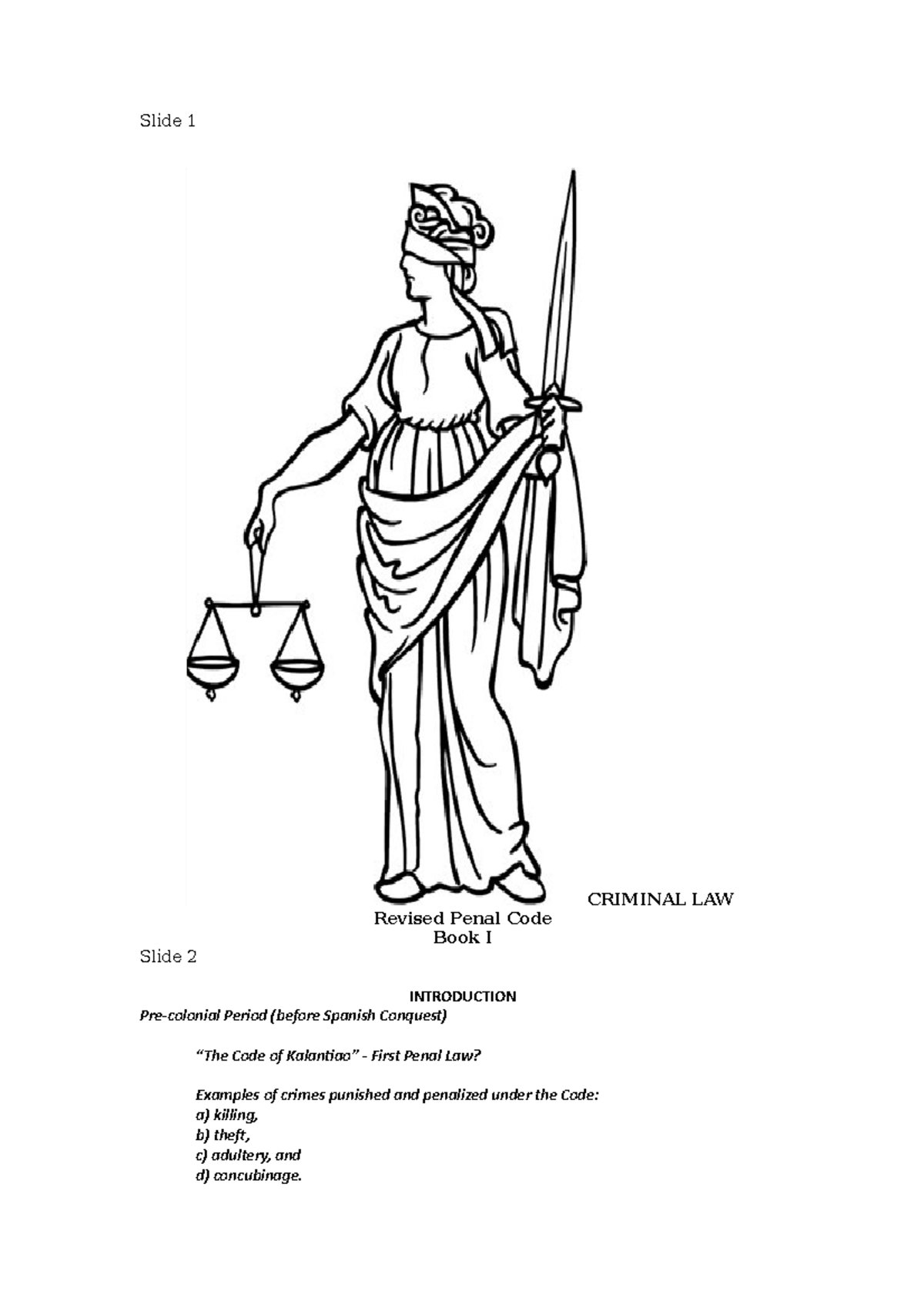 Crim 24 - lecture notes in criminology - Slide 1 CRIMINAL LAW Revised ...