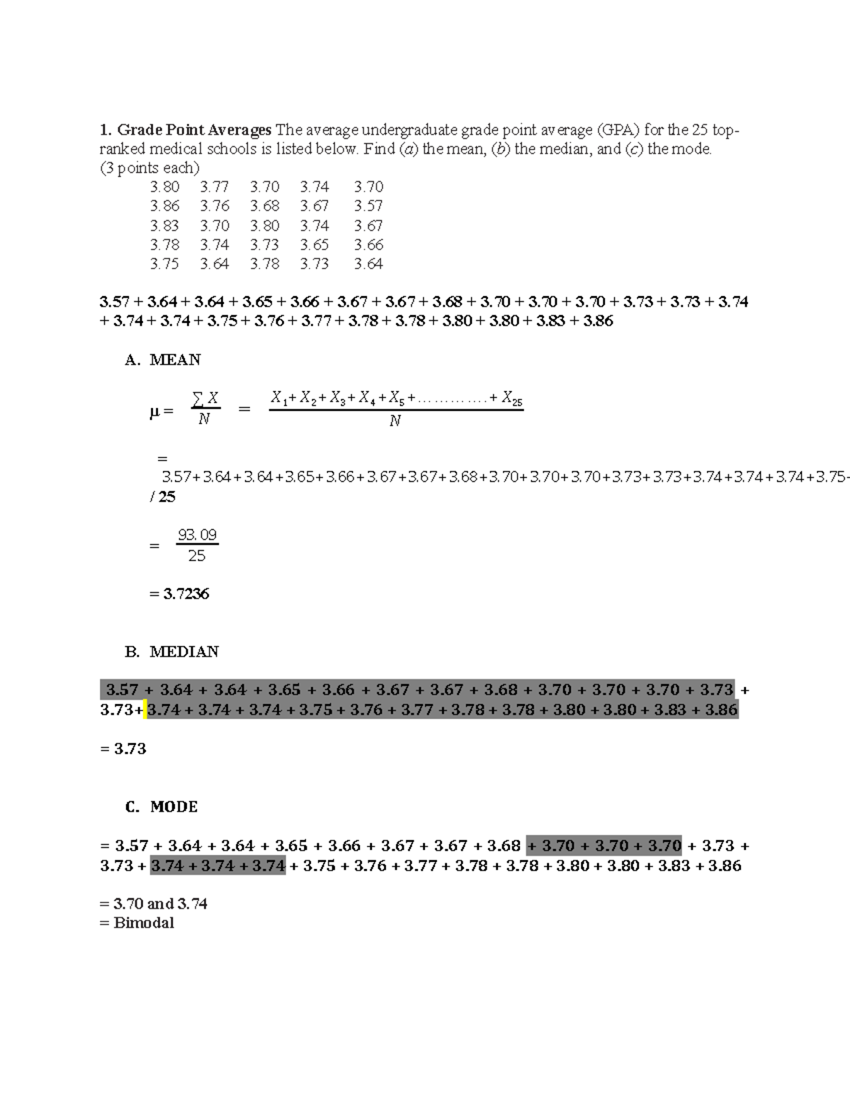 Activity#3 - Biostatistics ( FIND THE MEAN, MEDIAN AND MODE ) - 1 ...