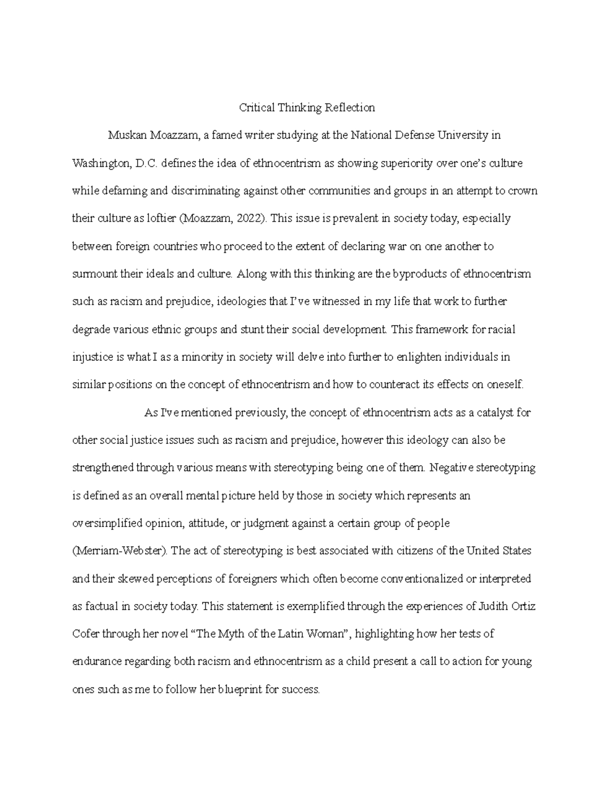 Critical Thinking Reflection - Critical Thinking Reflection Muskan ...