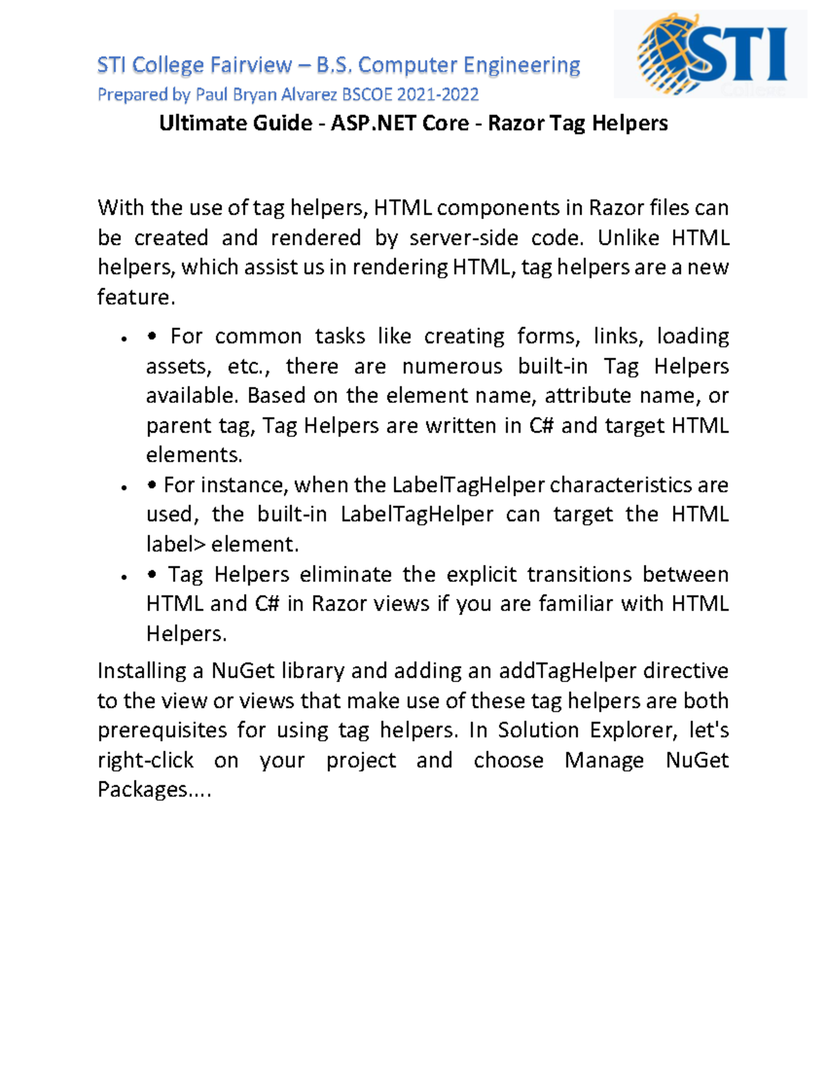 Ultimate Guide - ASP.NET Core - Razor Tag Helpers - Prepared by Paul ...