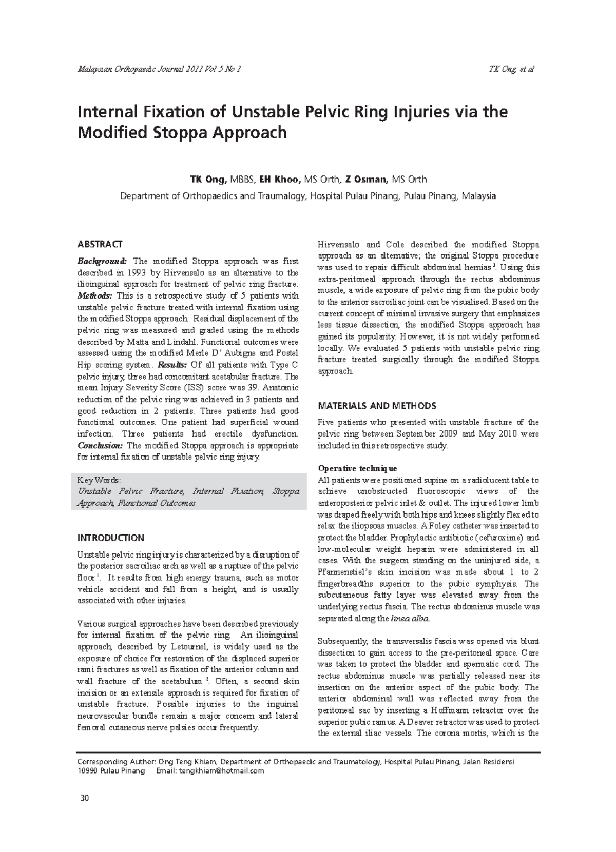 Internal Fixation of Unstable Pelvic Ring Injuries - ABSTRACT ...