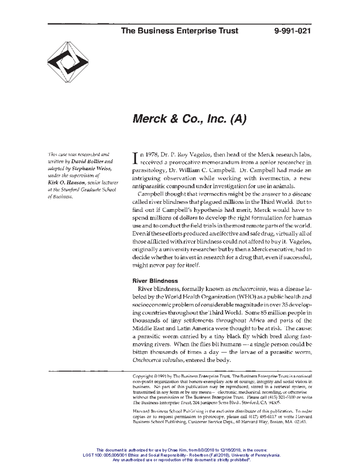 Merck Co Inc A The Business Enterprise Trust - LGST 100 - LGST 100: 005 ...