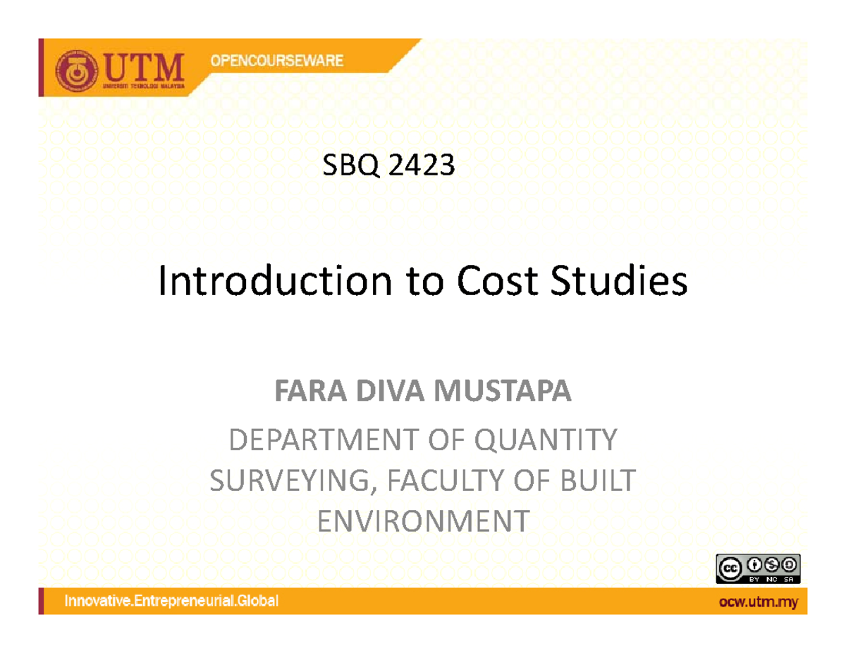 OCW SBQ 2423 Lecture 2 ESTIMATING AND COSTING - SBQ ...