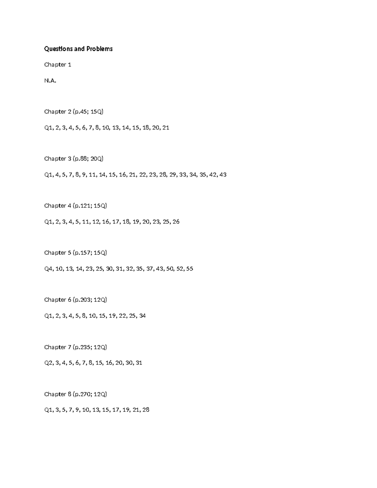 End-of-chapters exercises - Questions and Problems Chapter 1 N. Chapter ...