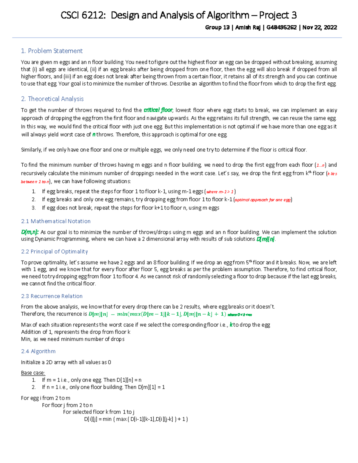 Project 3 Amish Raj Group 13 - CSCI 6 212 : Design and Analysis of Algorithm – Project 3 Group ...