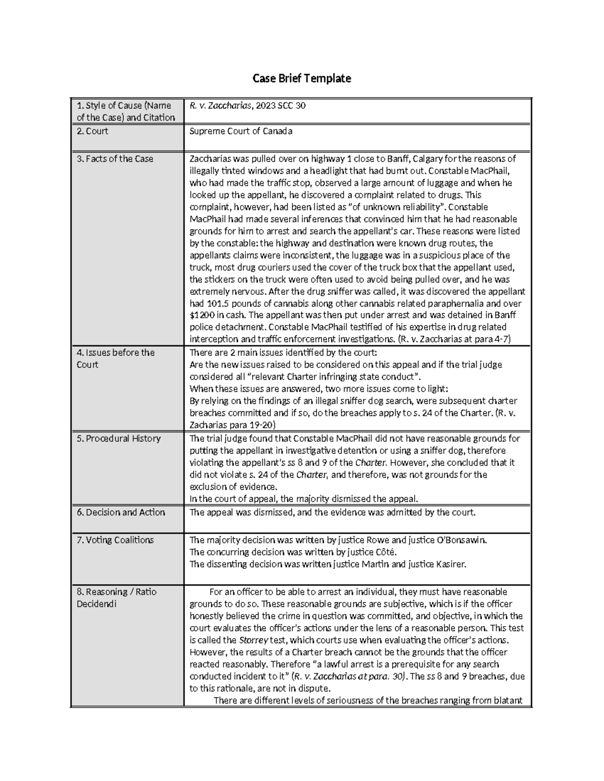 Case Brief Template 2350 W23 - Case Brief Template Style of Cause (Name ...
