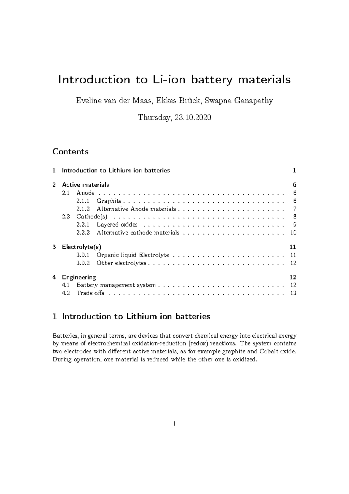 Introduction to Li-ion battery materials - Contents 1 Introduction to ...