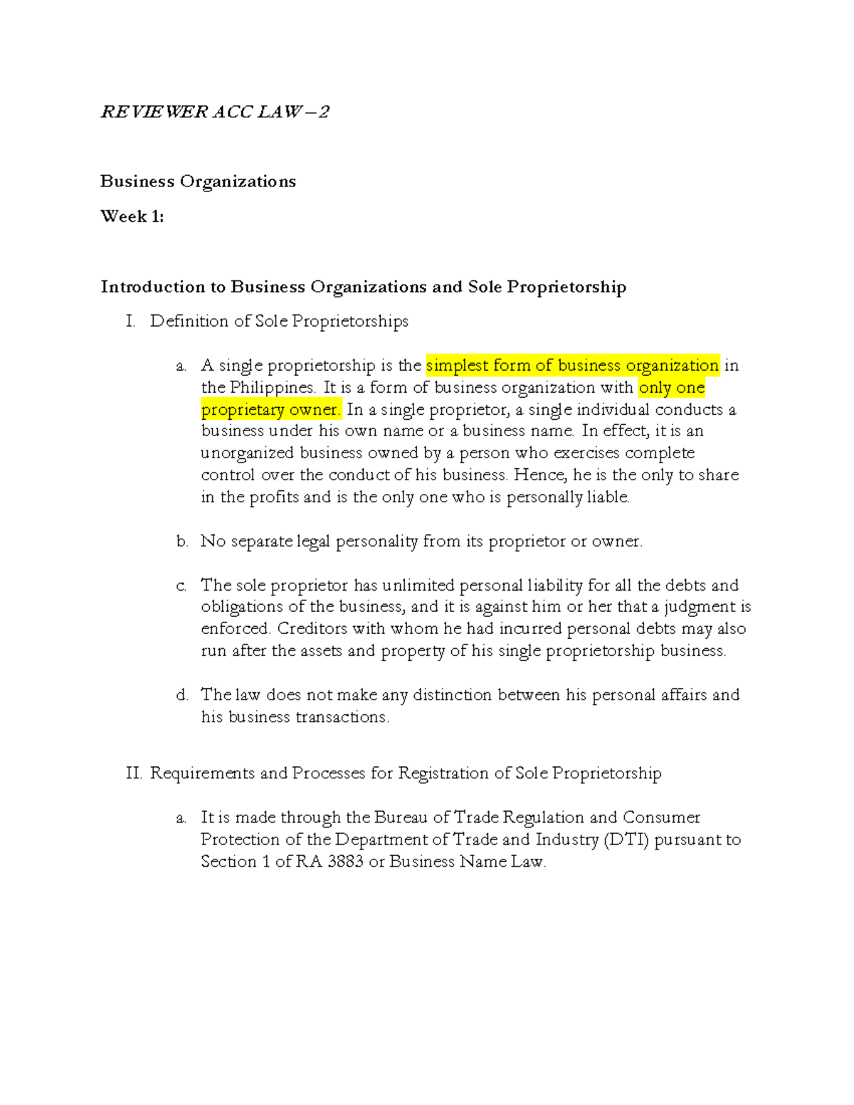 Reviewer ACC LAW2 M1WEEK1-3 - REVIEWER ACC LAW – 2 Business ...