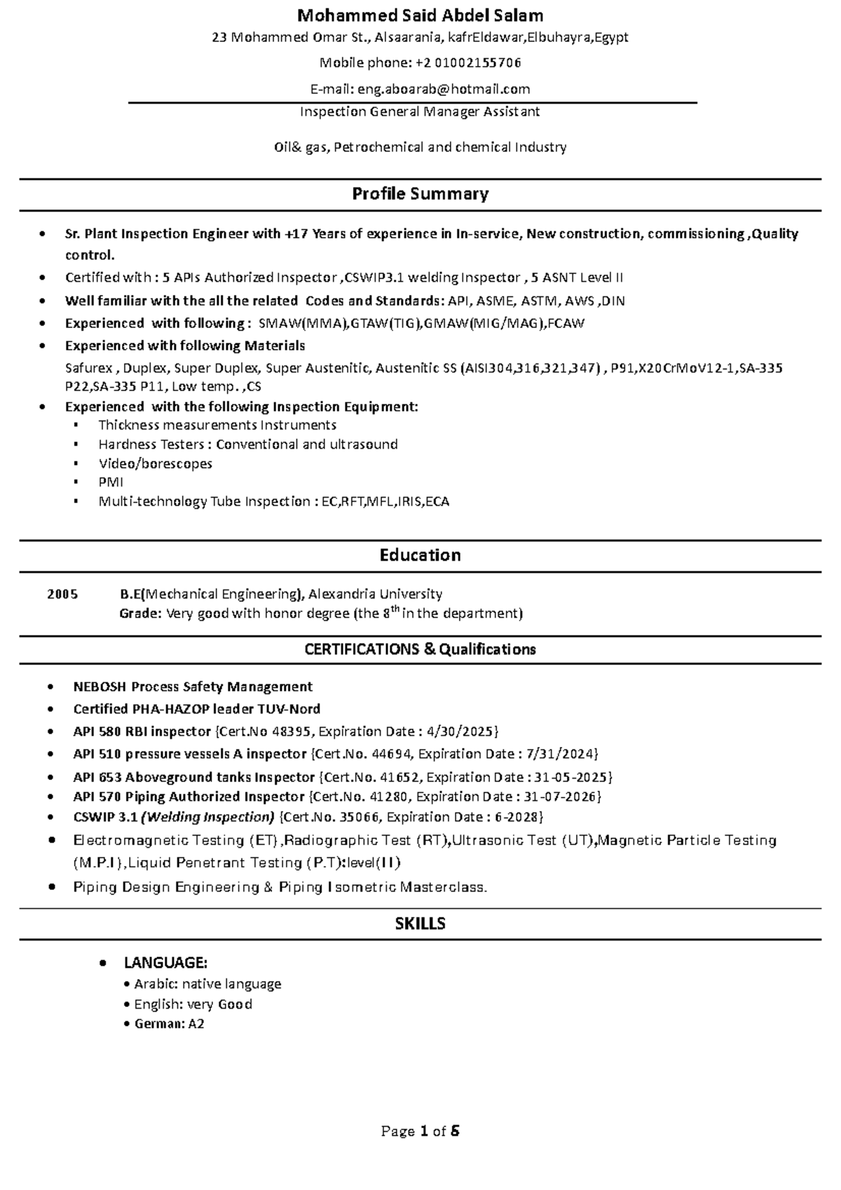 Mohamed Said CV updated - Mohammed Said Abdel Salam 23 Mohammed Omar St., Alsaarania, - Studocu