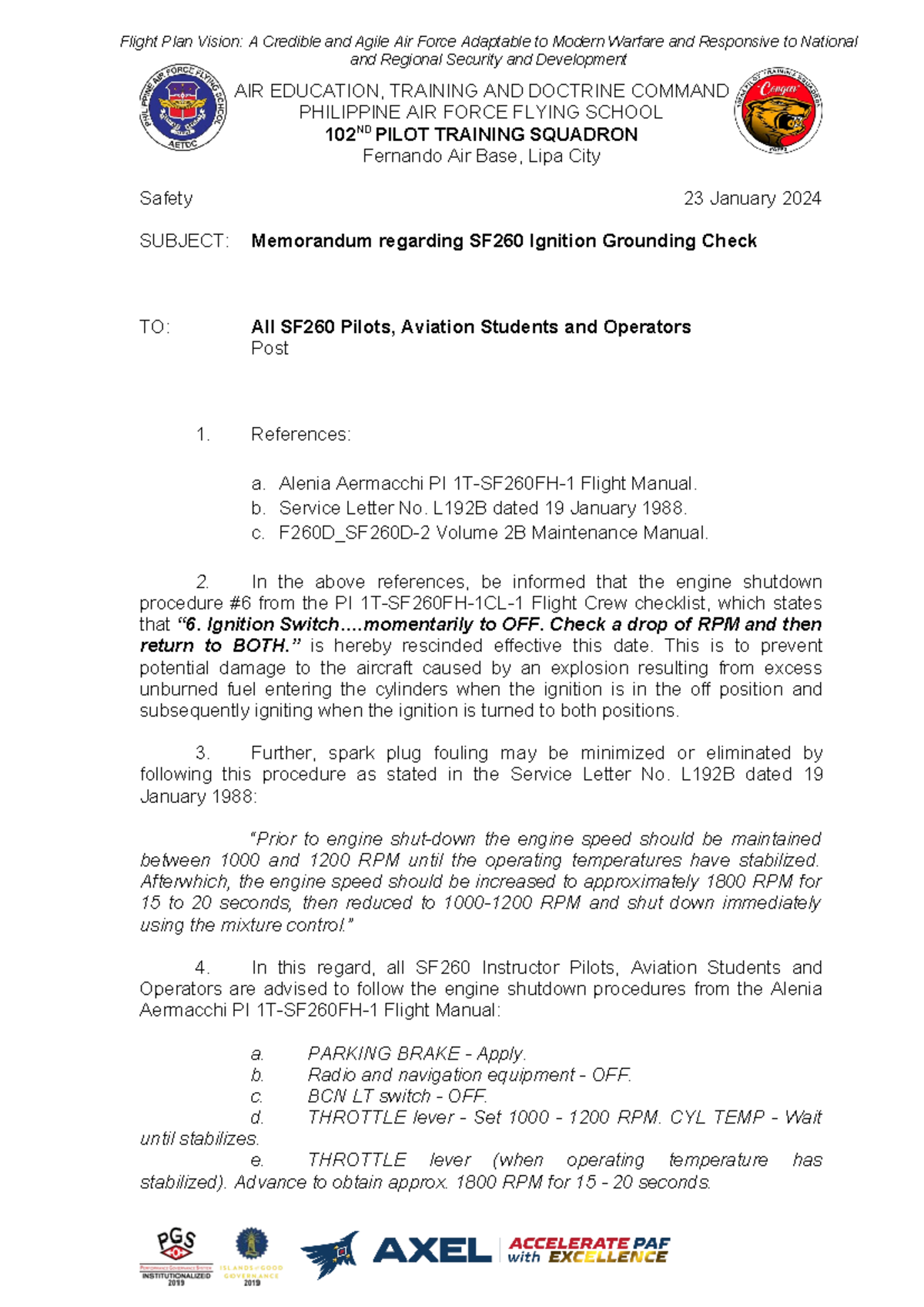 Memo to Ignition Grounding Check - Flight Plan Vision: A Credible and ...