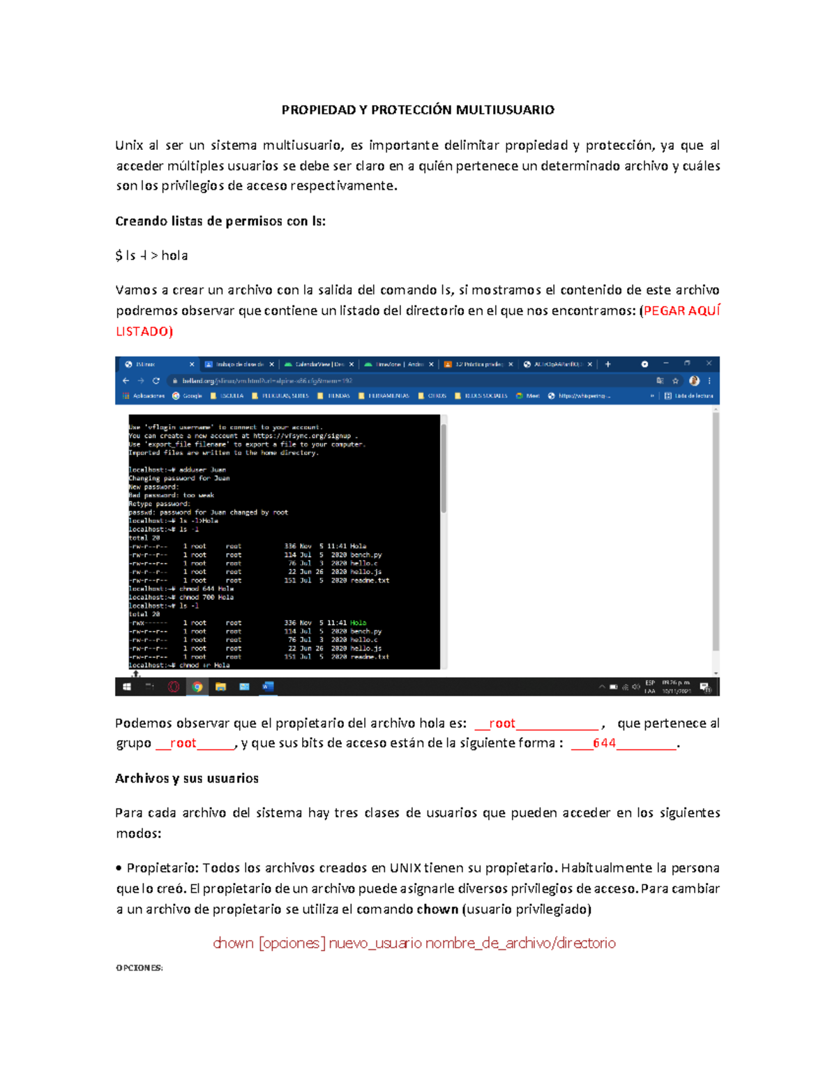 Practica Privilegios de Usuario TSO - PROPIEDAD Y PROTECCIÓN MULTIUSUARIO Unix al ser un sistema ...