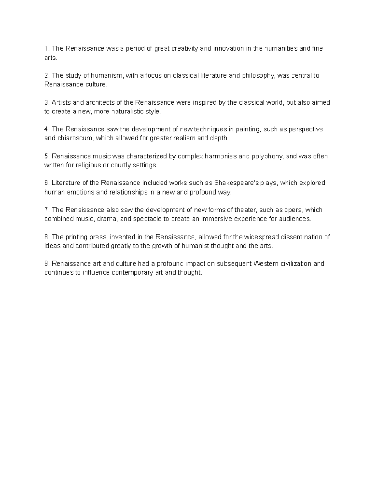 Notes about renaissance humanties - The Renaissance was a period of ...