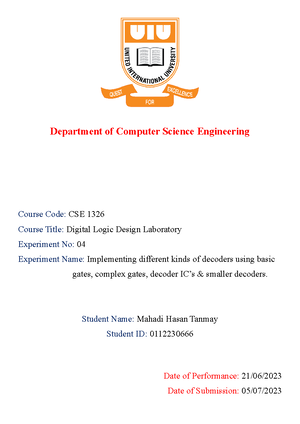Lab-3 (Implementing Full Adder) - Department of Computer Science Engineering Course Code: CSE ...