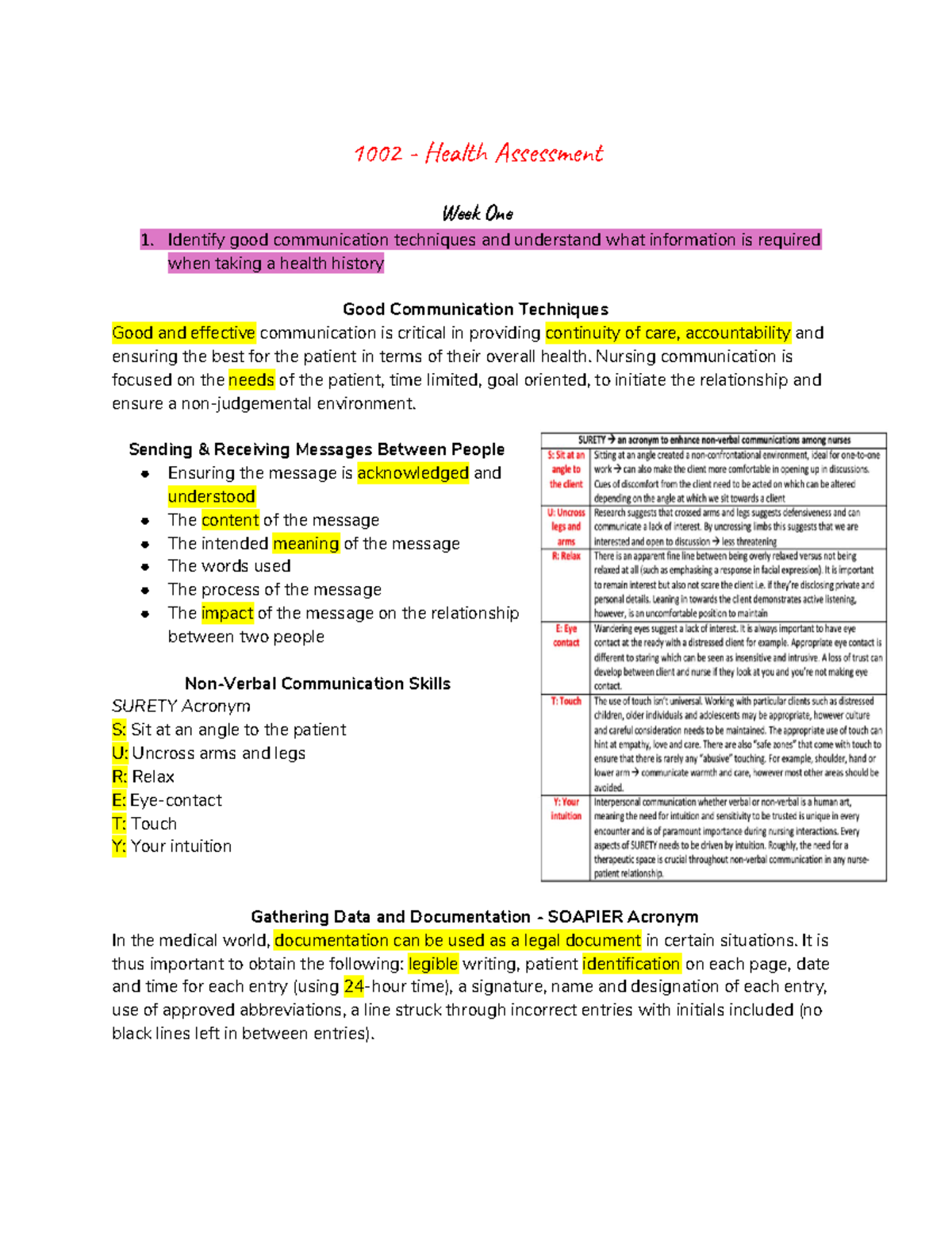 1002 - Health Assessment - 1002 - Health Assessment Week One Identify ...