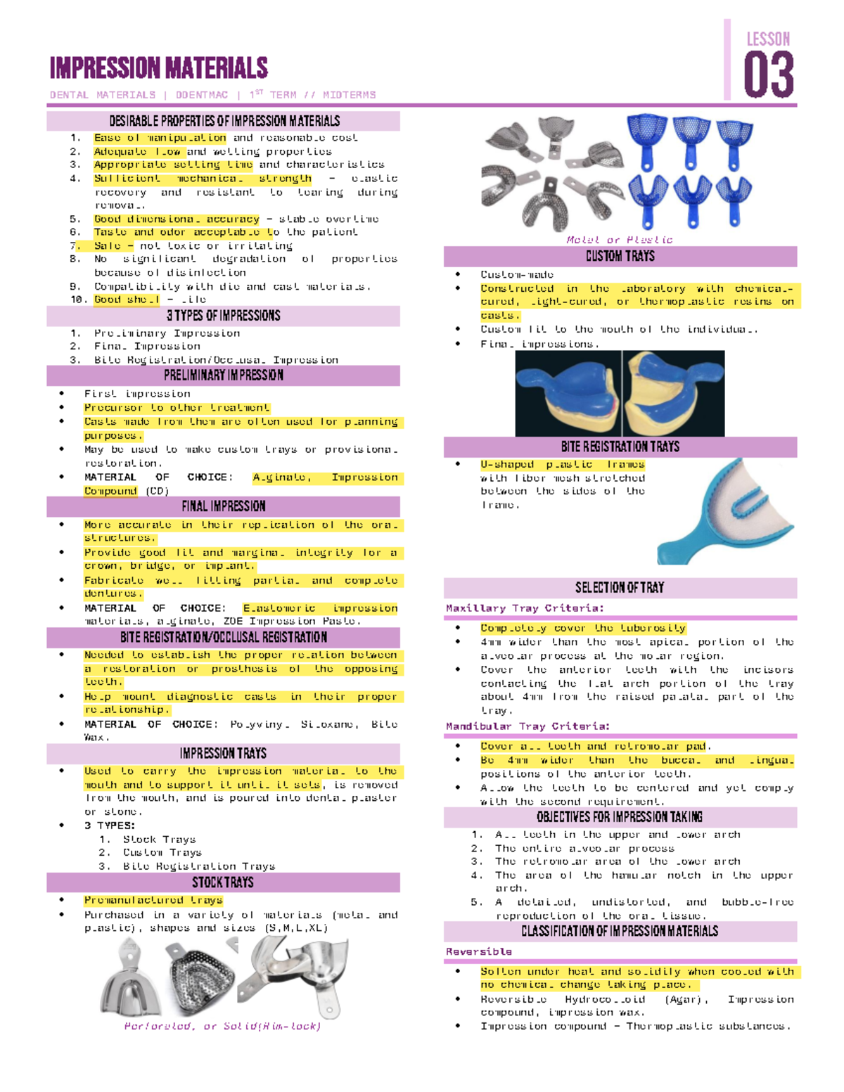 Dentistry; Impression- Material - IMPRESSION mATERIALS DENTAL MATERIALS ...