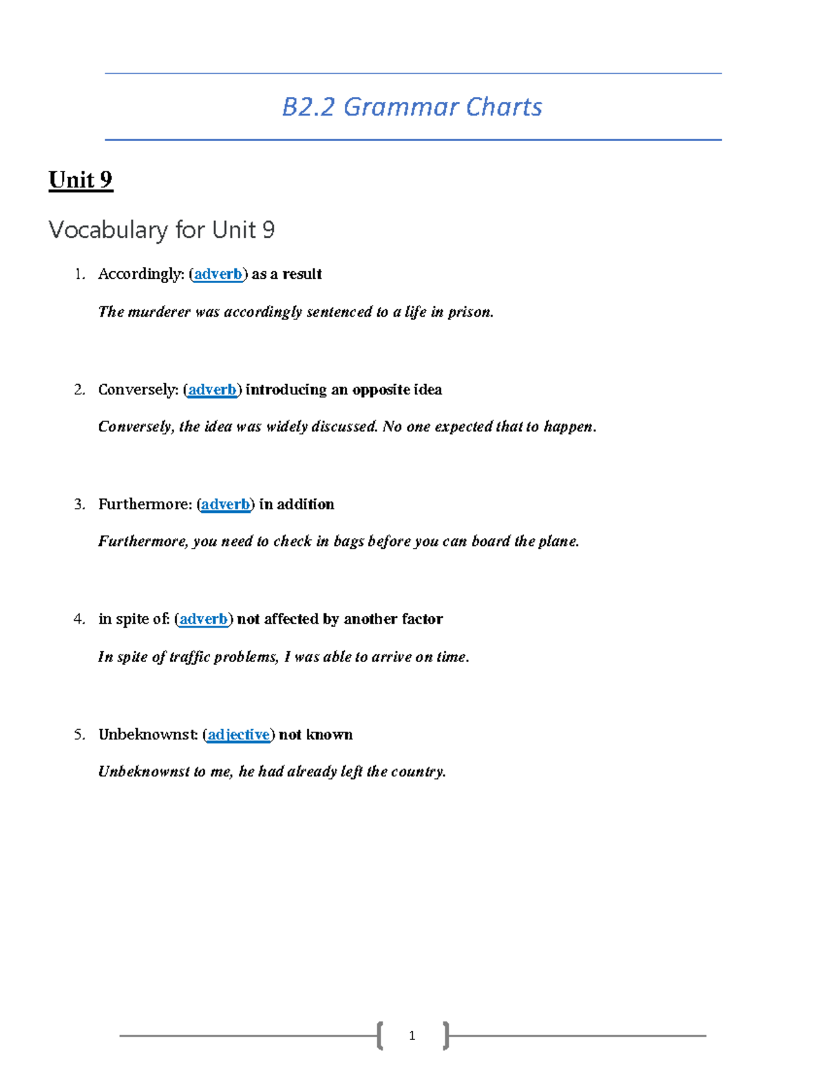 B2.2 Grammar Charts - gramatica - B2 Grammar Charts Unit 9 Vocabulary ...