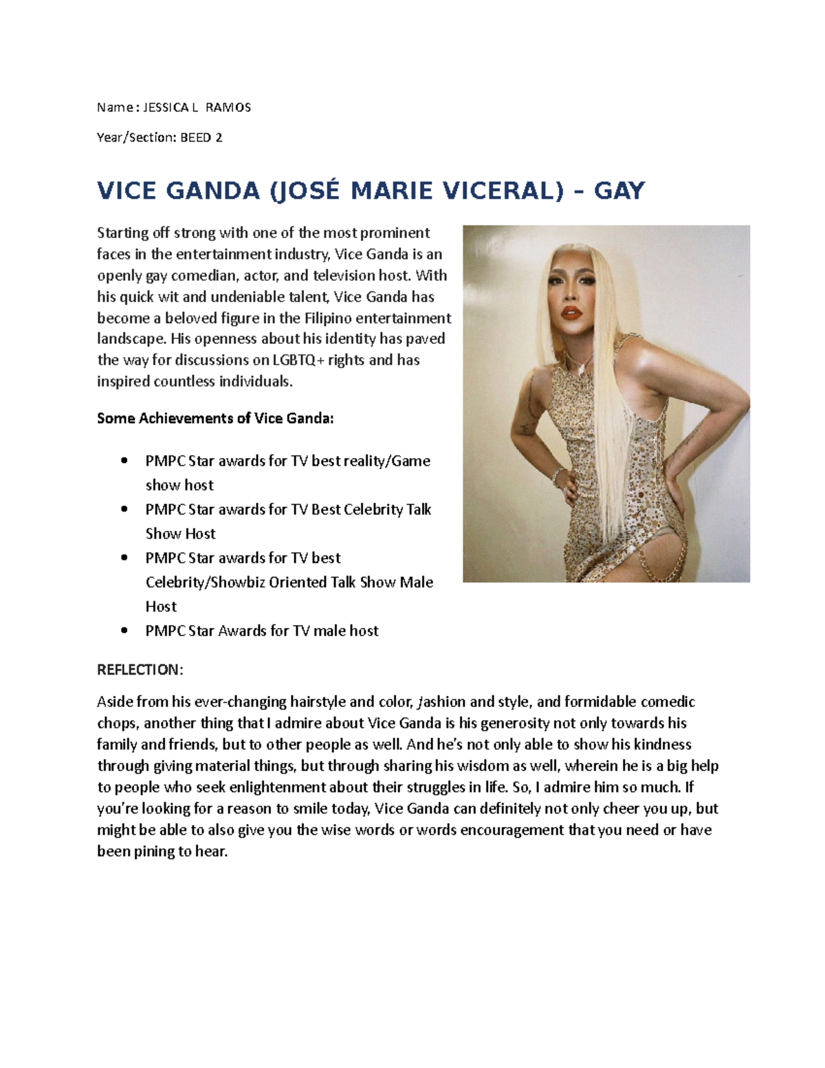 Vice-ganda - additional information - Name : JESSICA L RAMOS Year ...
