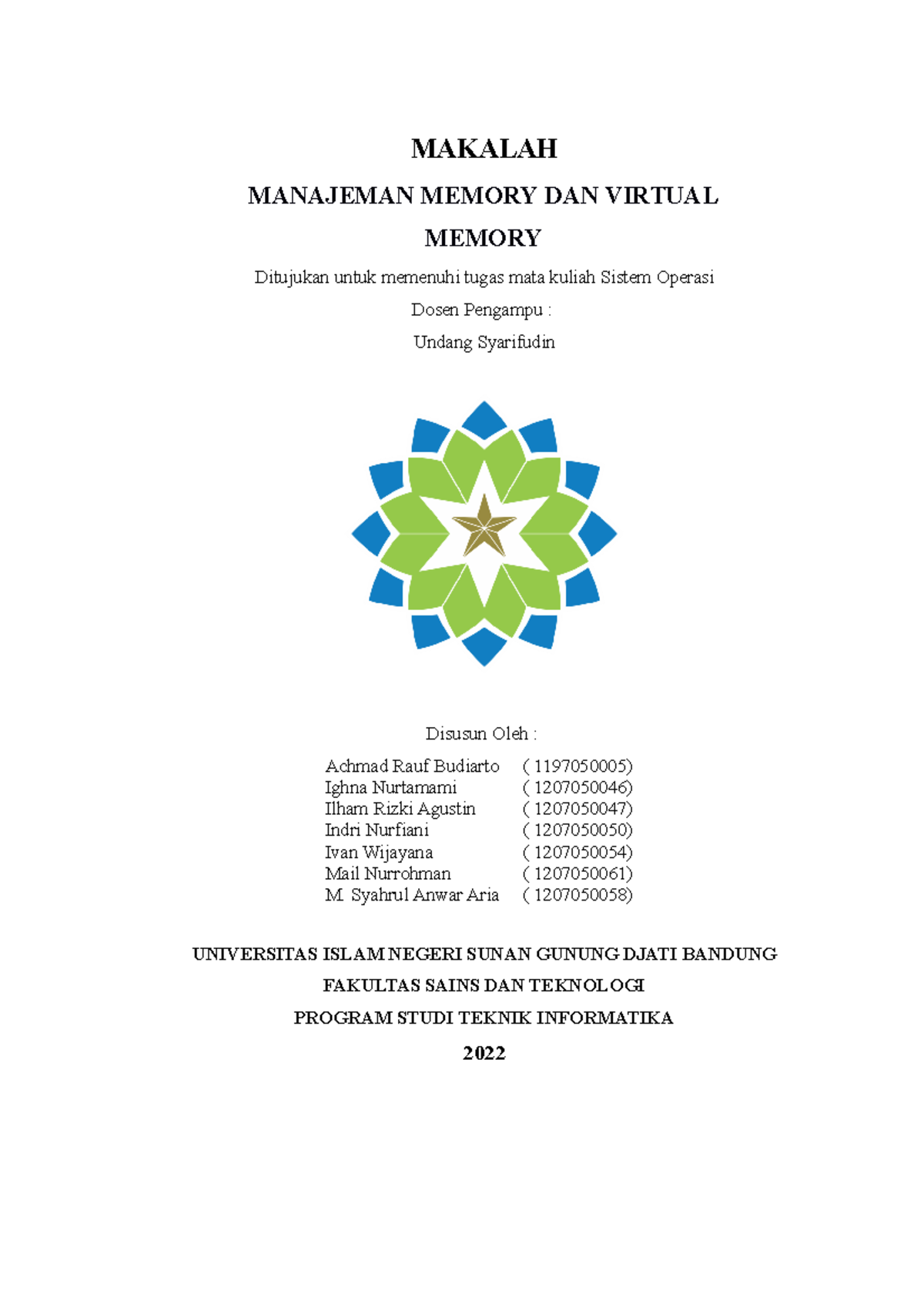 Makalah SO Virtual Memory - MAKALAH MANAJEMAN MEMORY DAN VIRTUAL MEMORY Ditujukan untuk memenuhi ...