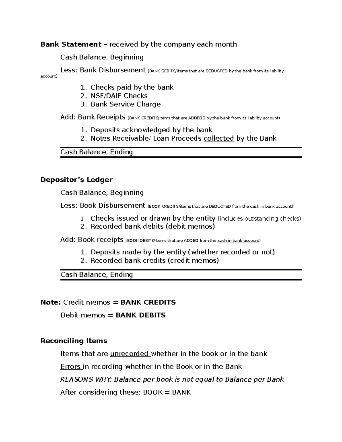 BANK Reconciliation Notes - Bank Statement – received by the company ...