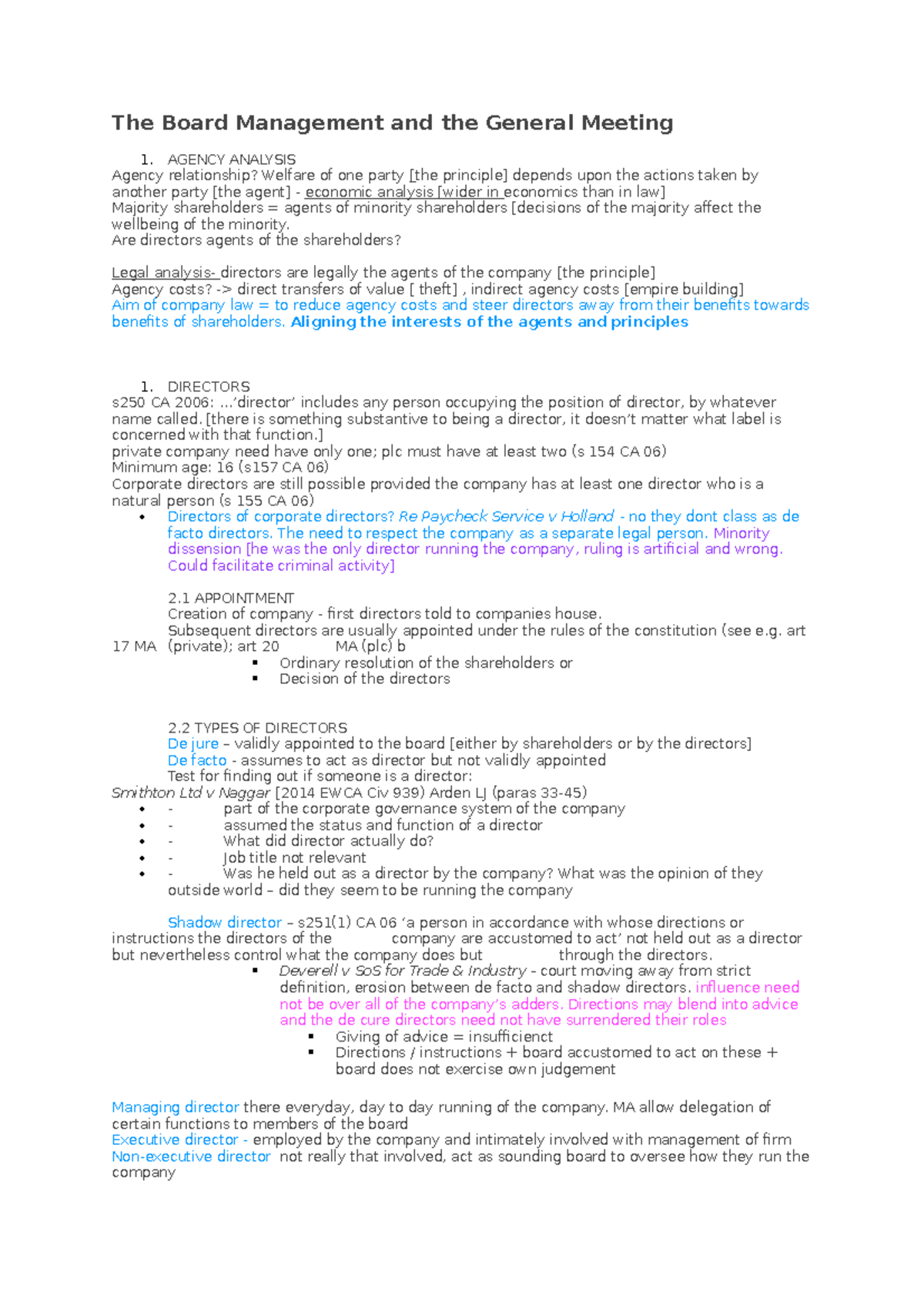 The Board Management and the General Meeting revision summaries - The ...