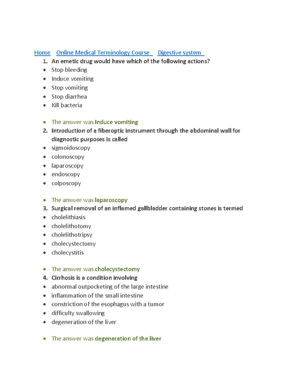 Digestive system - DMU FOR THE CLASS - QUIZ FOUR Home ª Online Medical ...