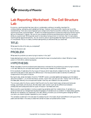 Bio290 v3 wk2 the cell structure lab report - BIO/290 v Lab Report – Cell Structure In science ...