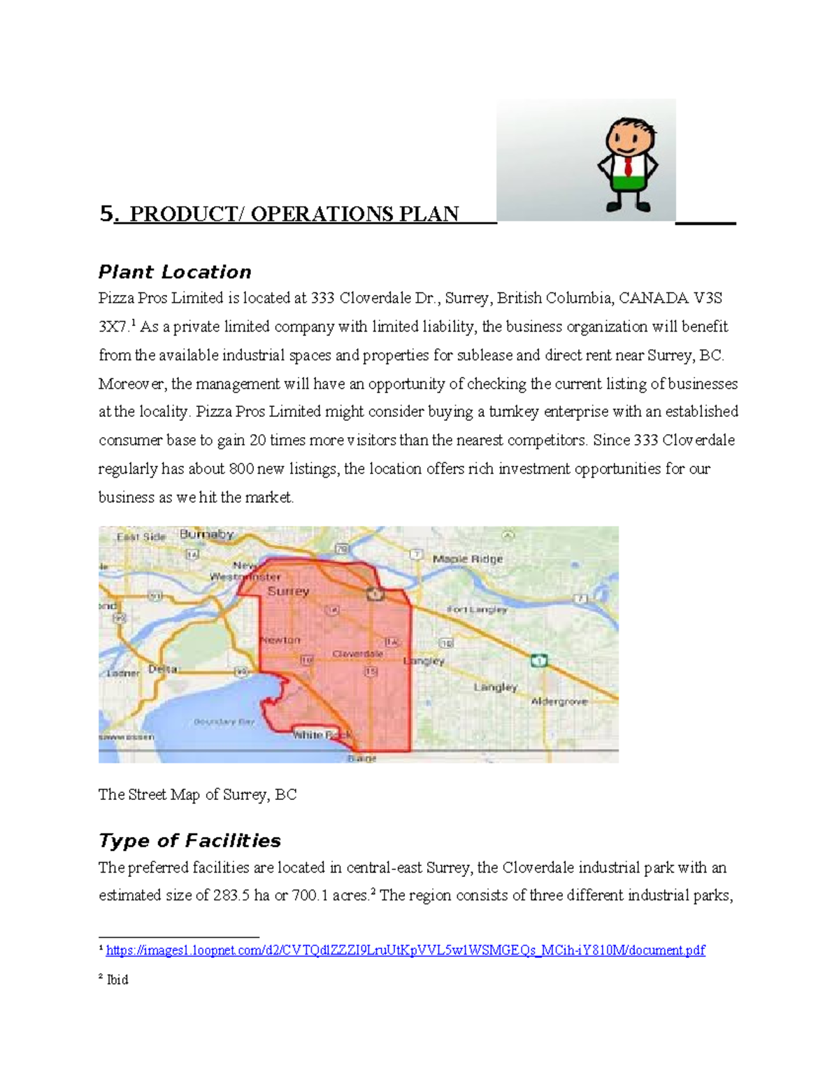 Production Plan 1 - good - 5. PRODUCT/ OPERATIONS PLAN Plant Location ...