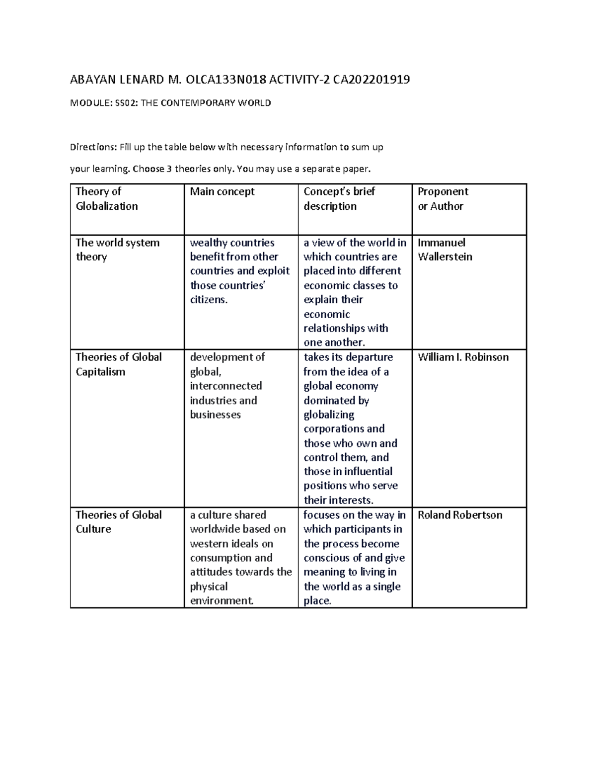 OLSS02 Assignment 1 - ABAYAN LENARD M. OLCA133N018 ACTIVITY- 2 CA ...