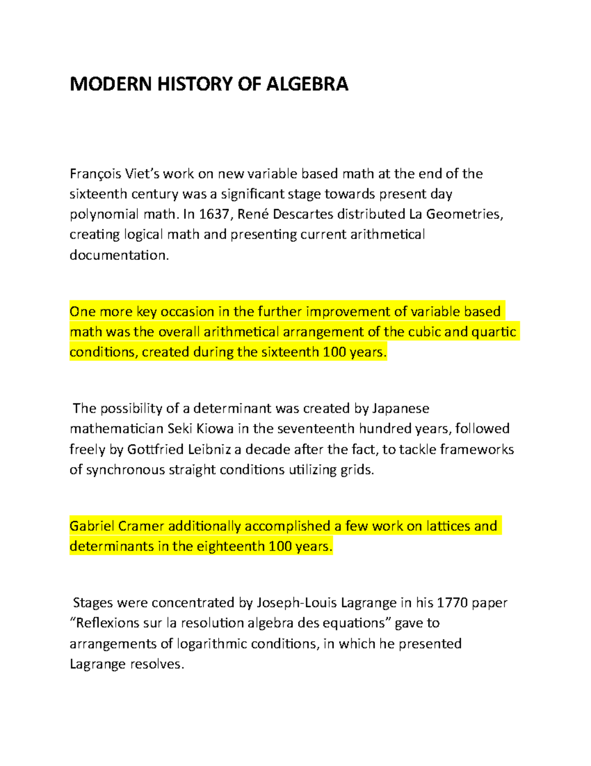 Modern History Of Algebra - MODERN HISTORY OF ALGEBRA François Viet’s ...