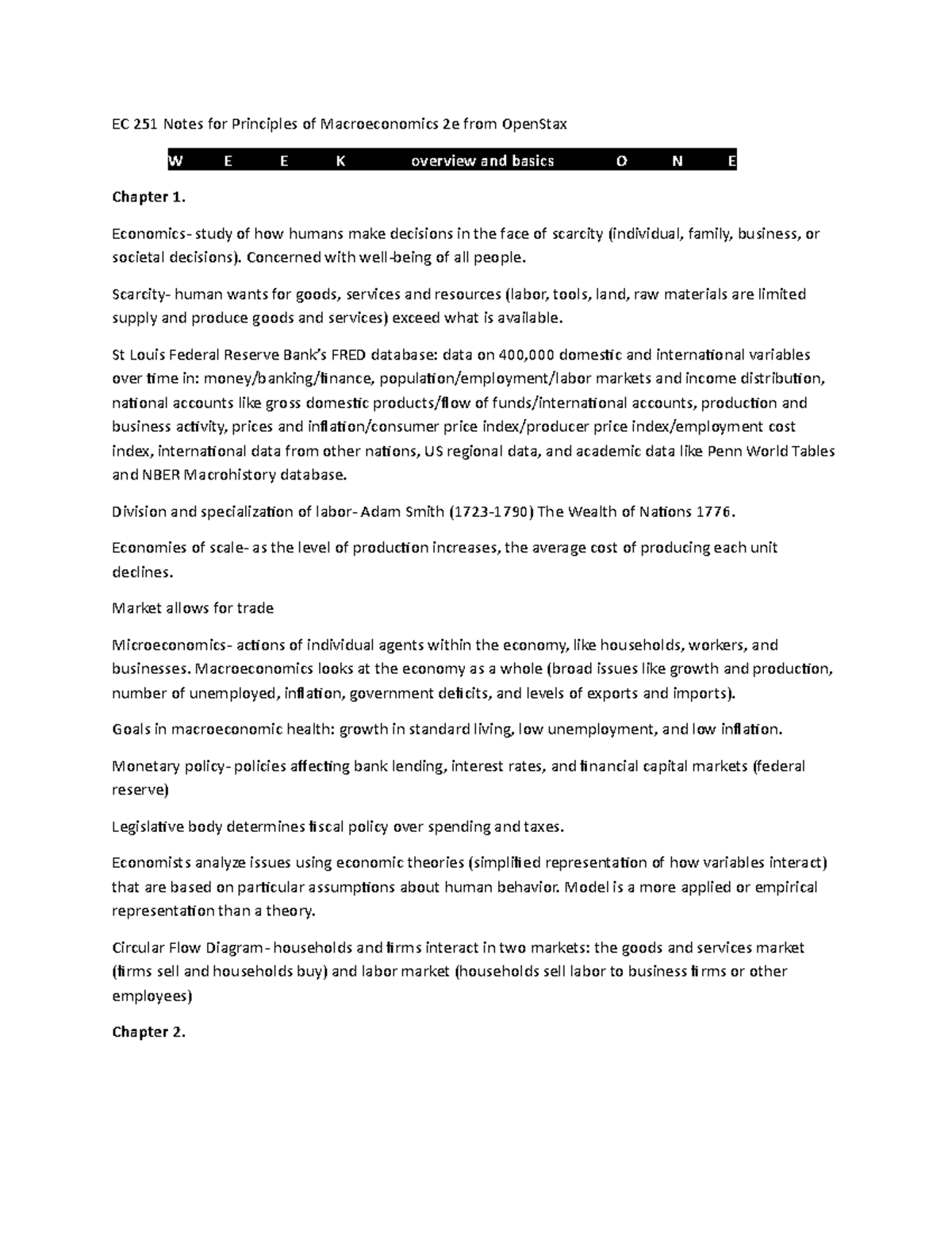 Macroeconomics Reading/Lecture Notes - EC 251 Notes for Principles of ...