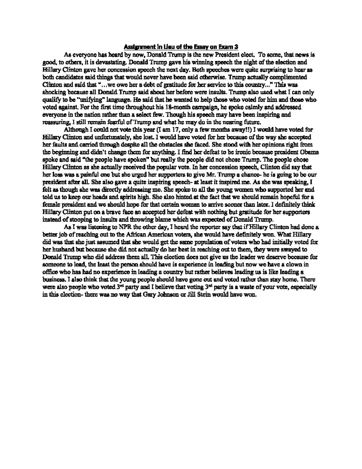 2 Presidential Election Assignment IN LIEU OF First EXAM Essay Question ...