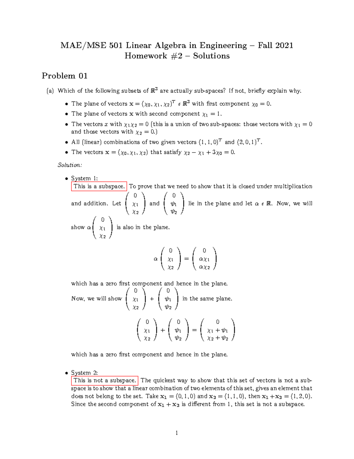 Fall 2021 MAE 501 Homework 02 Solution - MAE/MSE 501 Linear Algebra in Engineering – Fall 2021 ...