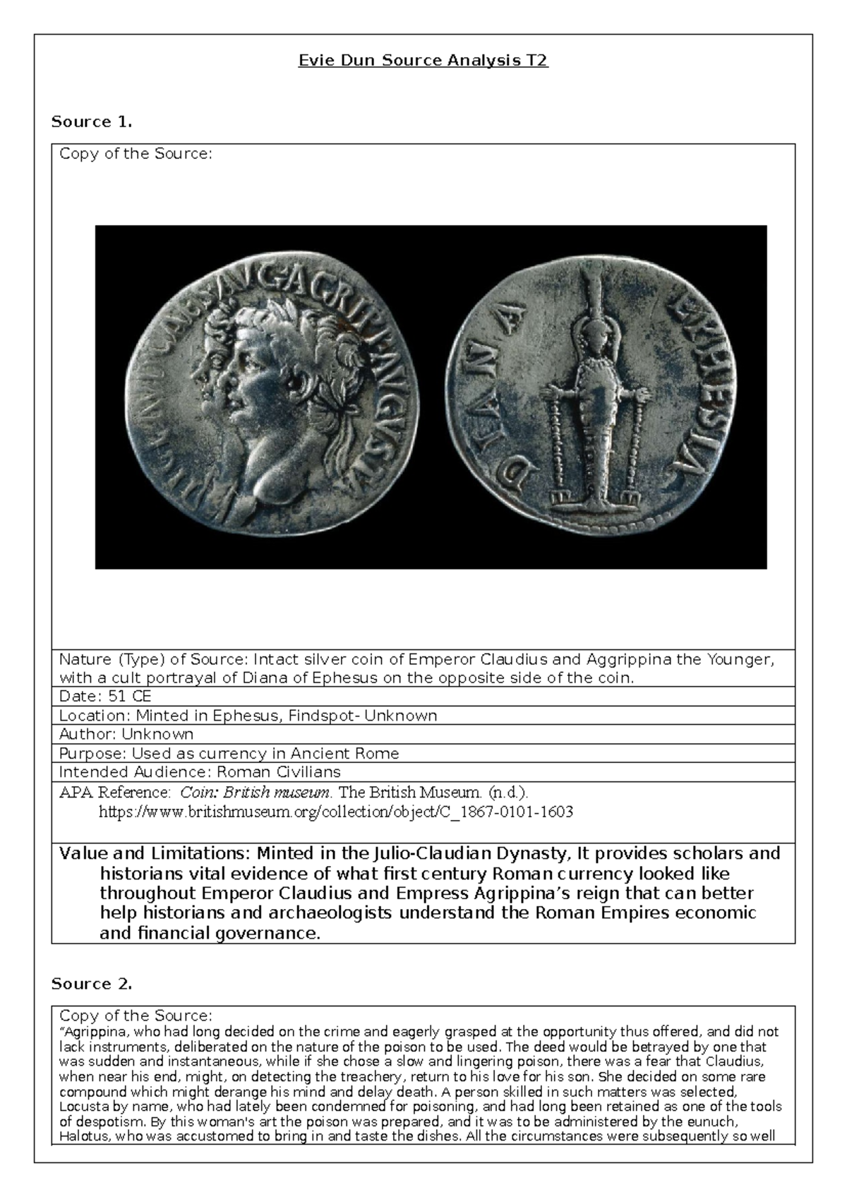 Ancient History Source Analysis Evie Dun - Evie Dun Source Analysis T ...
