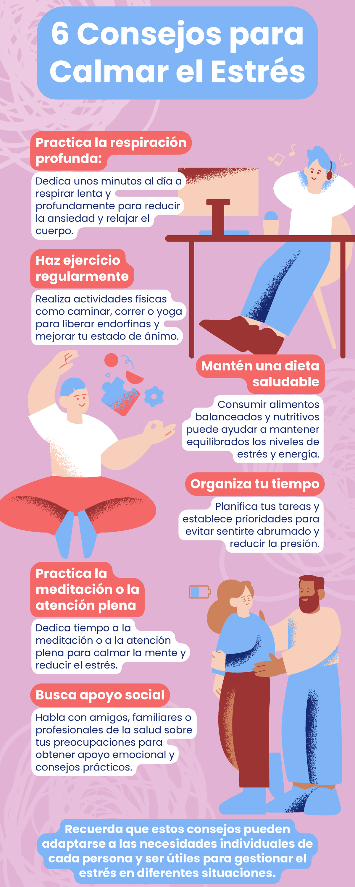 Infografía de consejos para calmar el estrés - 6 Consejos para Calmar ...