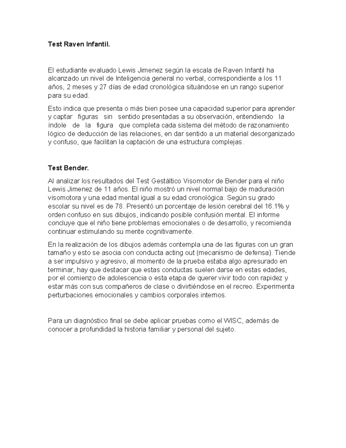 Resultados Modificado - Test Raven Infantil. El estudiante evaluado ...