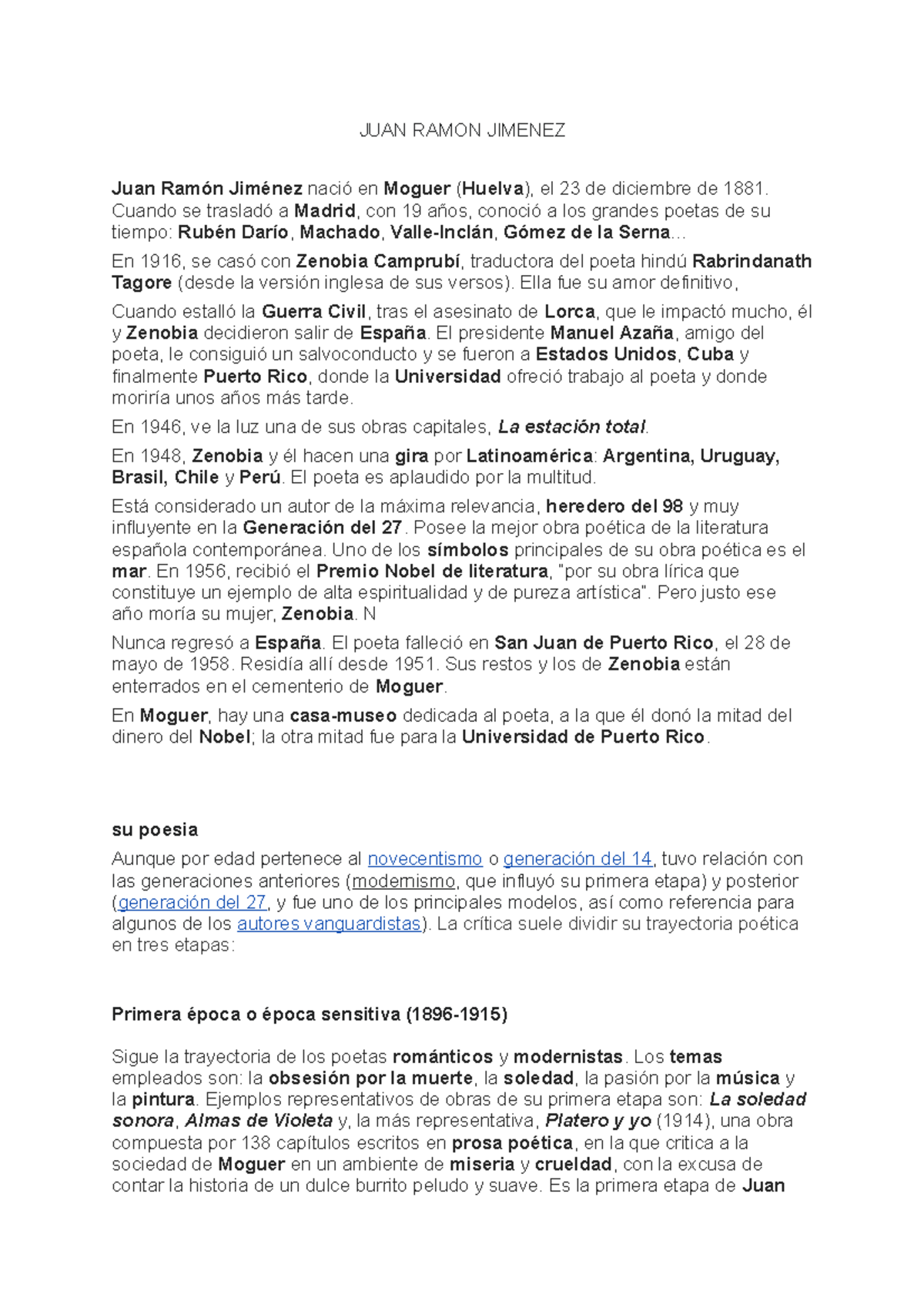 JUAN Ramon Jimenez - JUAN RAMON JIMENEZ Juan Ramón Jiménez nació en ...