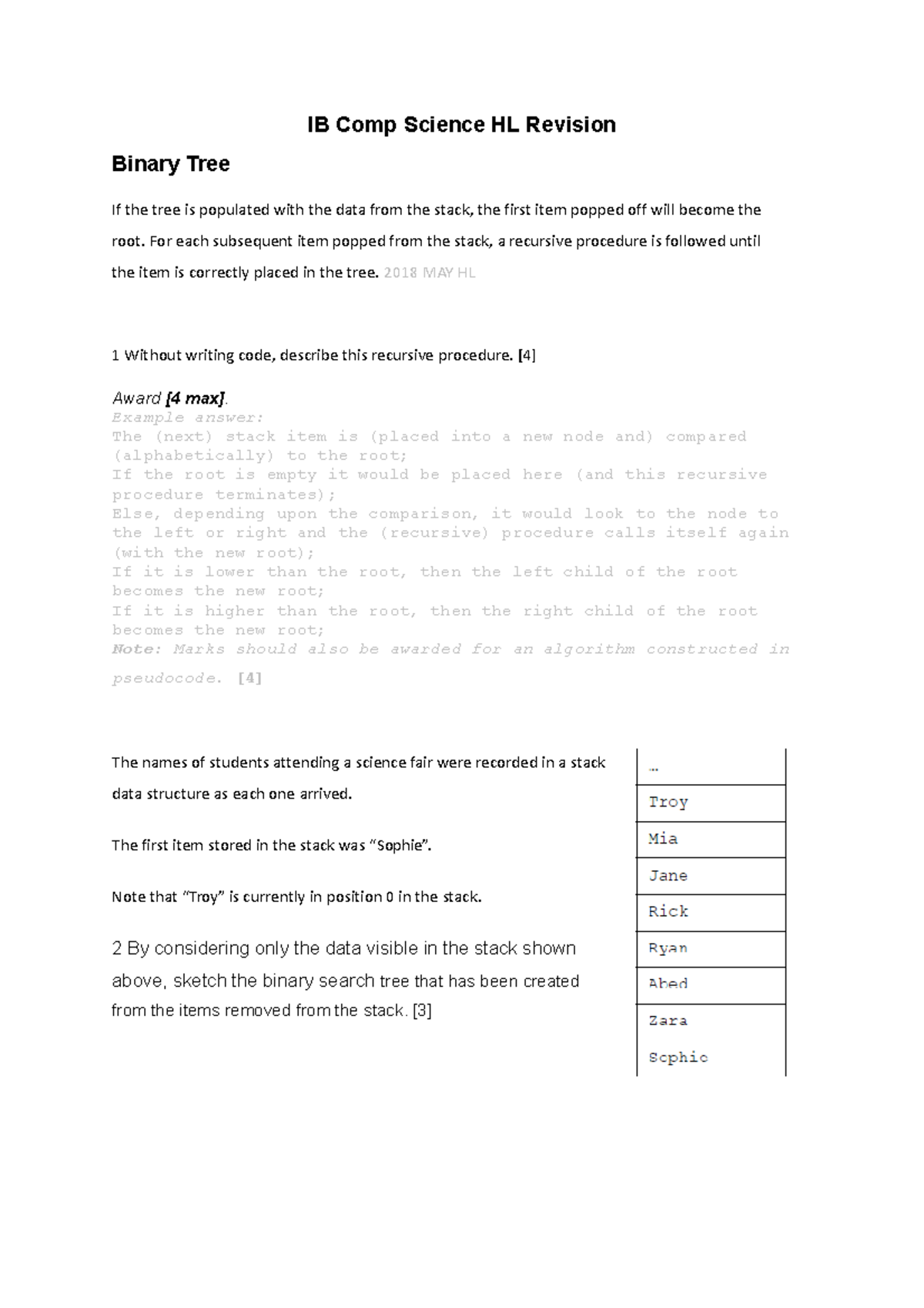 Binary TREE - comp - IB Comp Science HL Revision Binary Tree If the ...