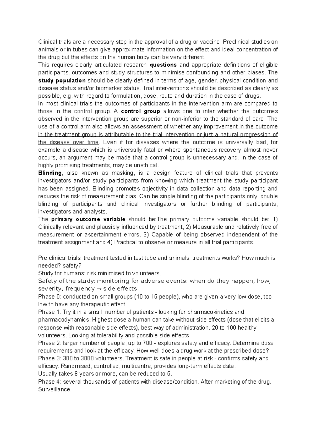 Clinical Trials - Notes from lectures and additional reading - Clinical ...