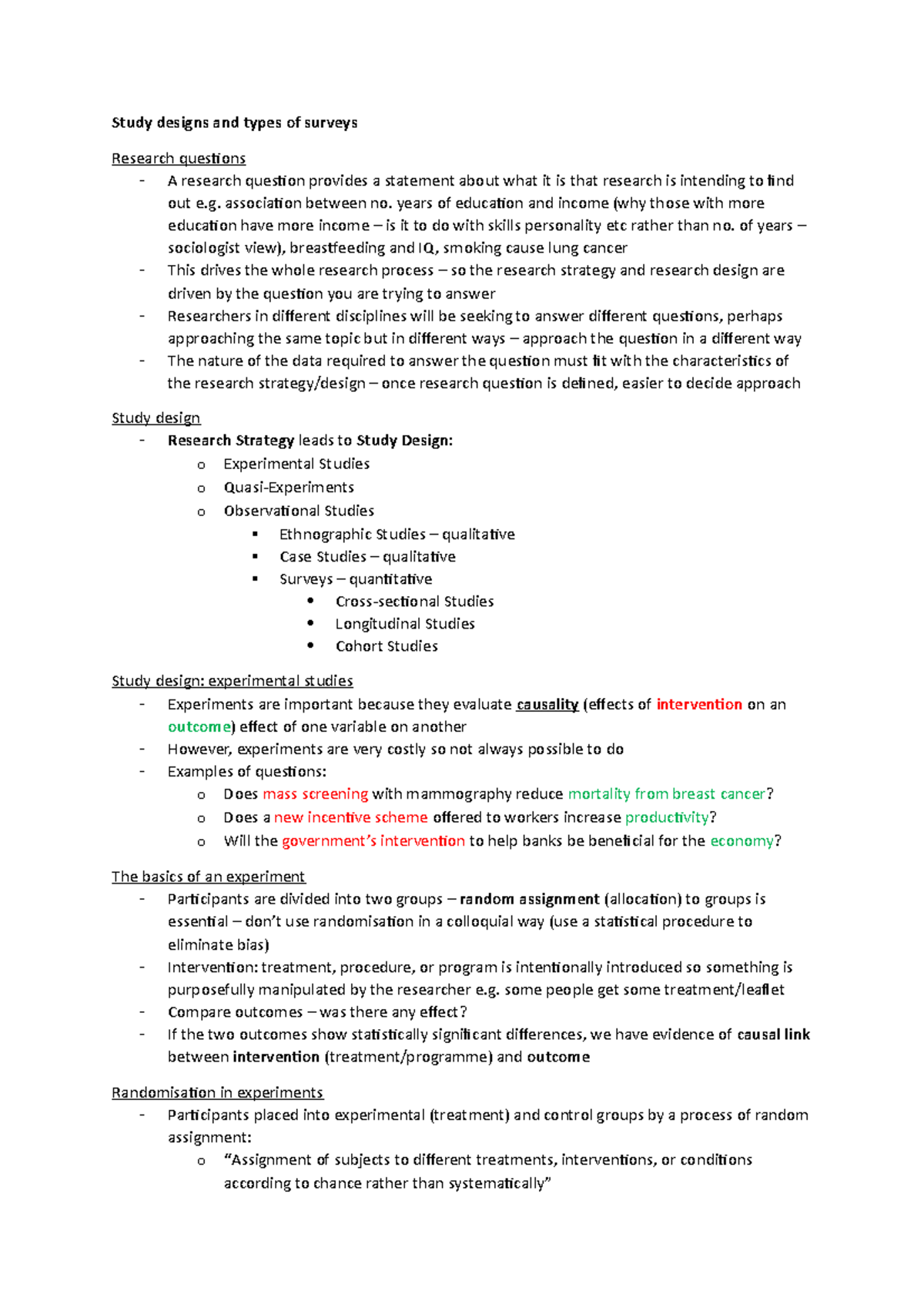 Lecture 2 Study designs and types of surveys - Study designs and types ...