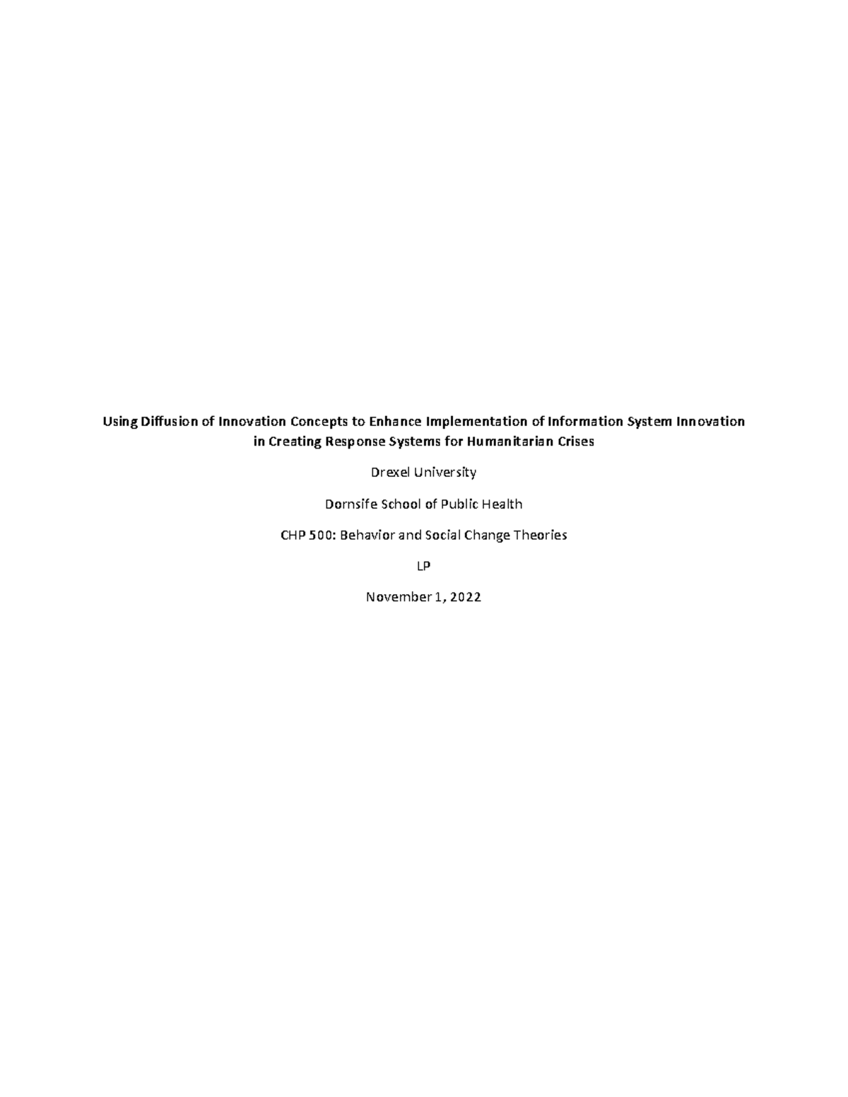 CHP500 Mini Paper DOI theory - Using Diffusion of Innovation Concepts ...