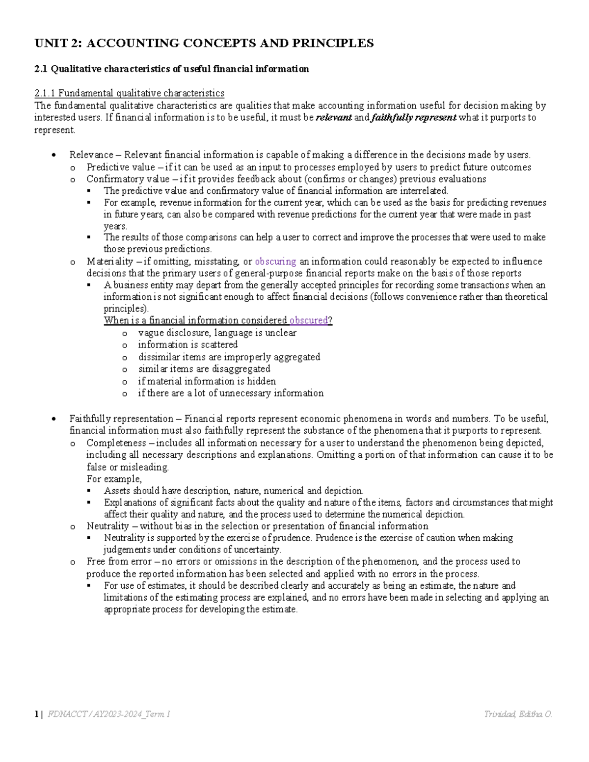 Fdnacct Unit 2 Accounting Concepts and Principles Study Guide - UNIT 2 ...