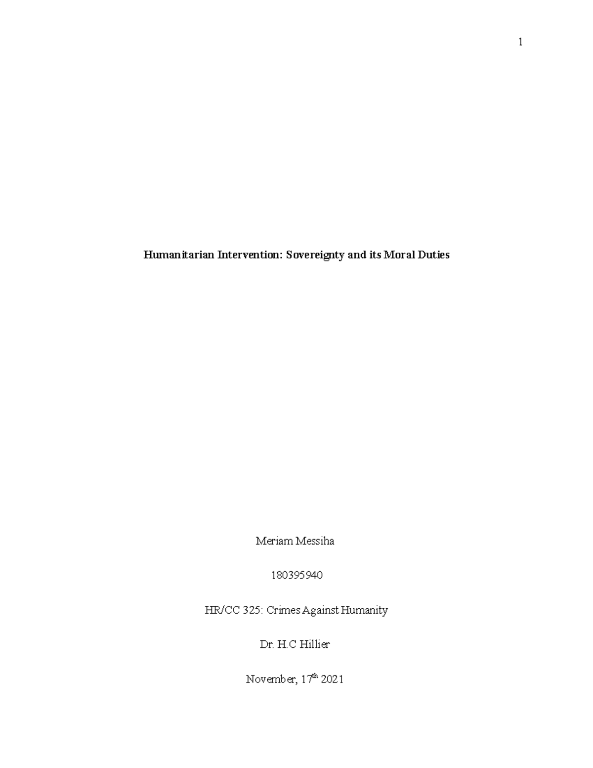HR325 - Research Paper - Meriam Messiha - Humanitarian Intervention ...